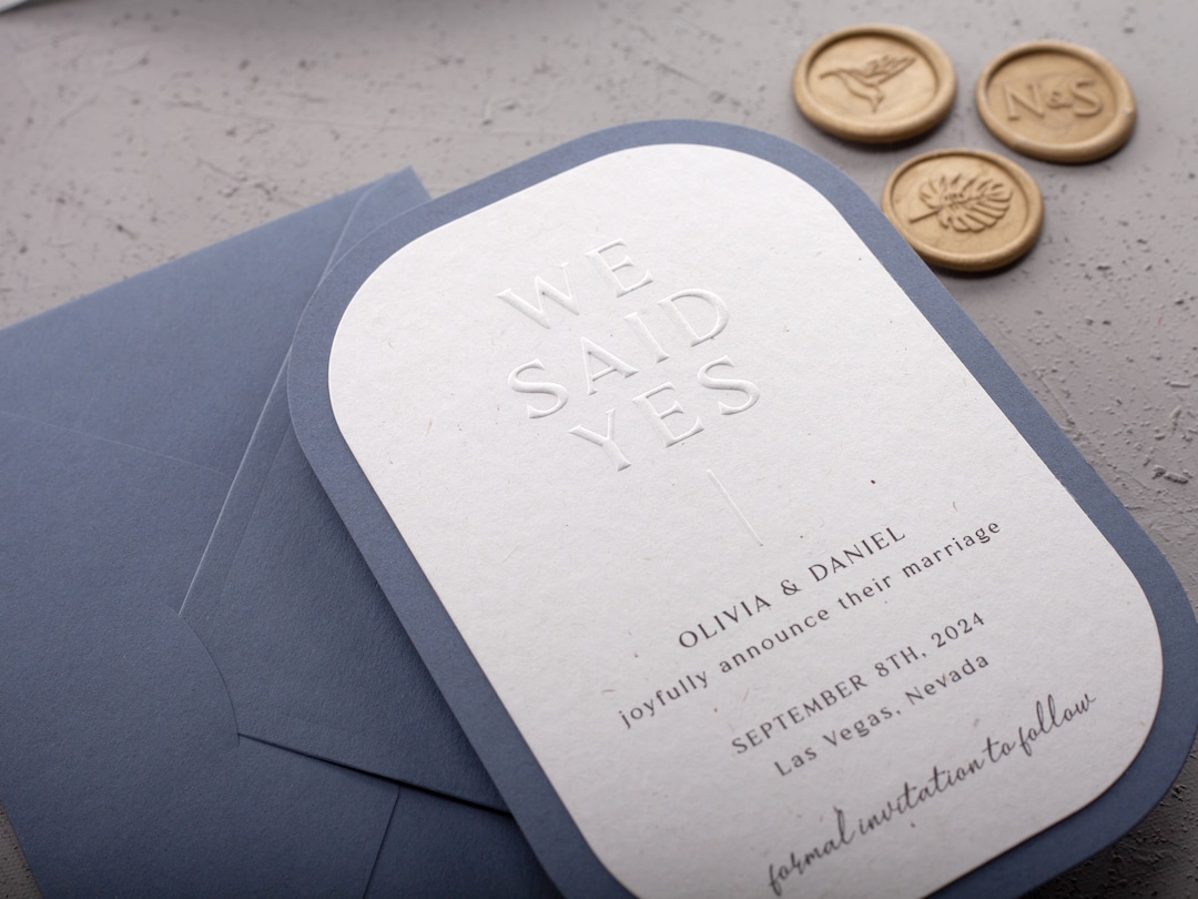 Embossed Save the Date Card, Minimal Wedding Announcement Card - Etsy