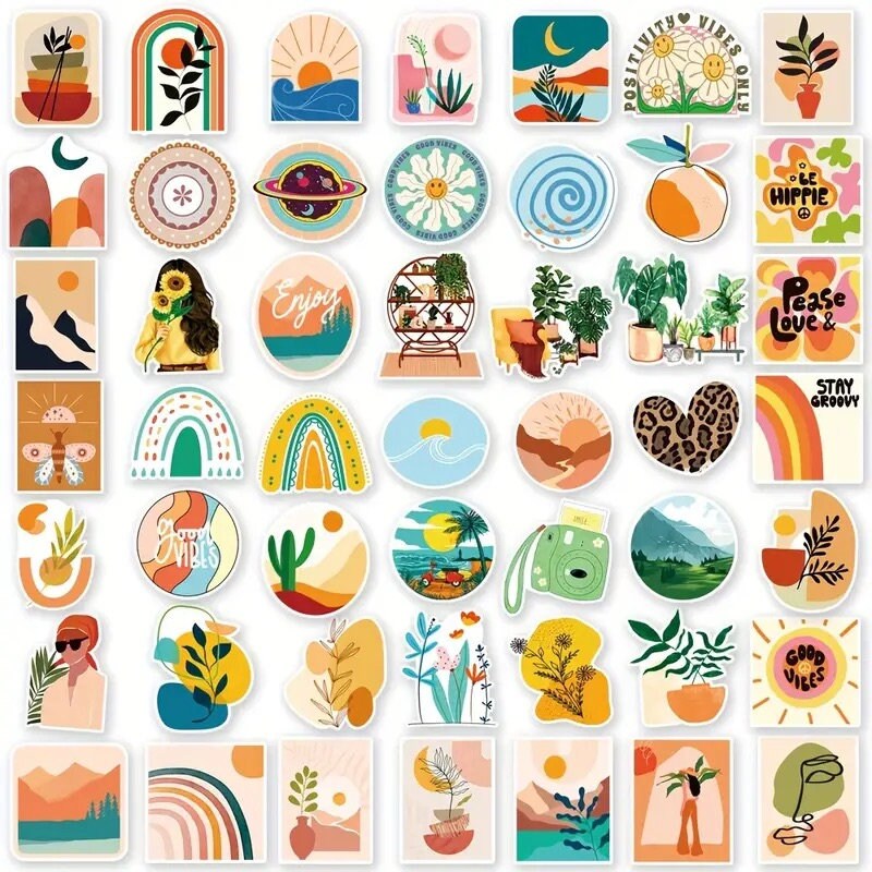 Boho Aesthetic Sticker Pack 1-100PCS Neutral Colors Chic Trendy VINYL ...