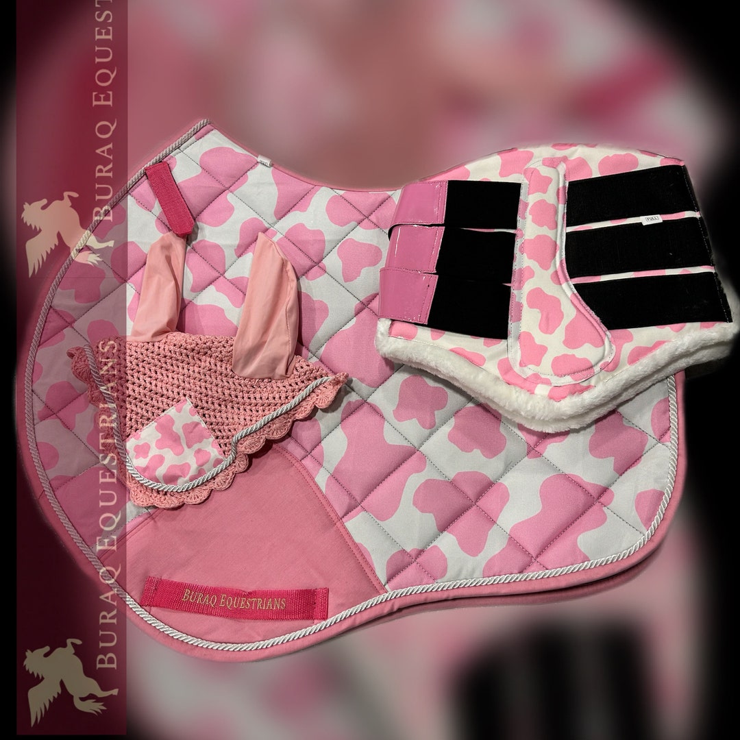 Animals Themed Saddle Pad Sets; Pink Cow Giraffe Zebra Bat Print ...