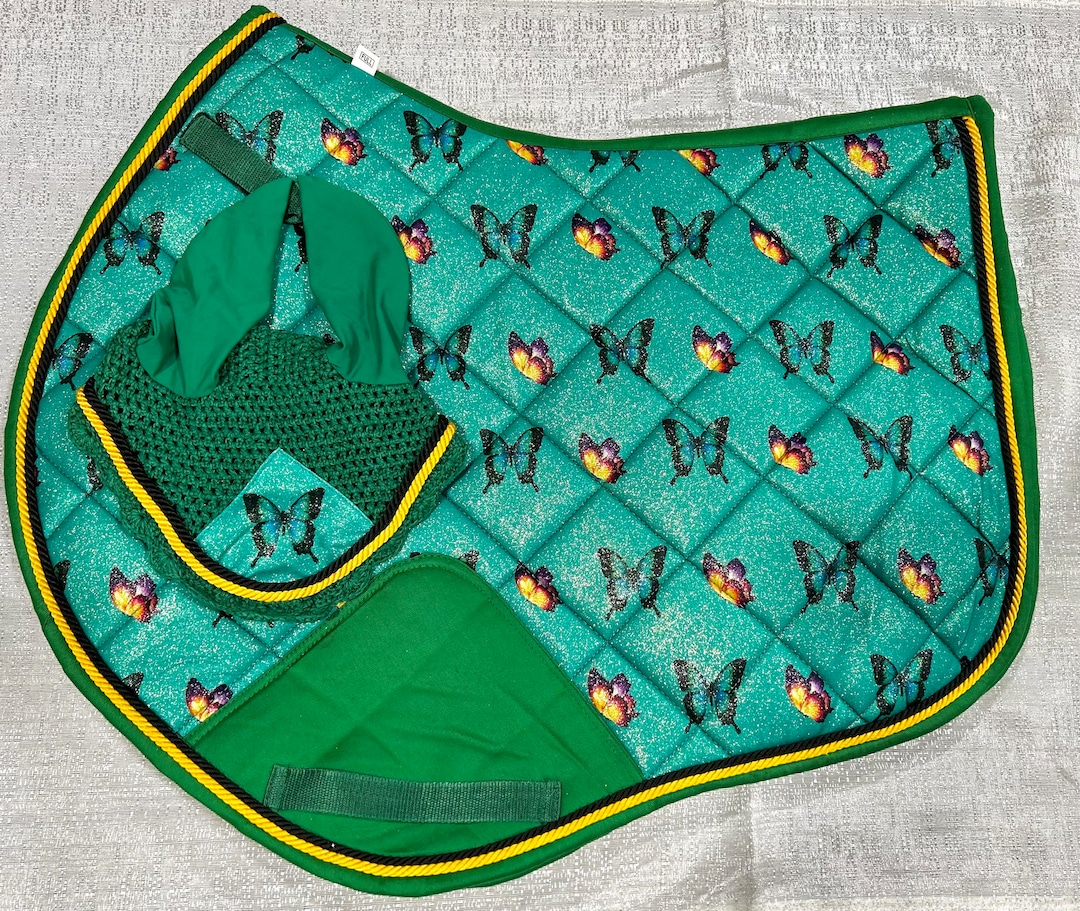 Sparkly Green Butterfly Saddle Pad Sets; Stylish Glittery Equestrian ...
