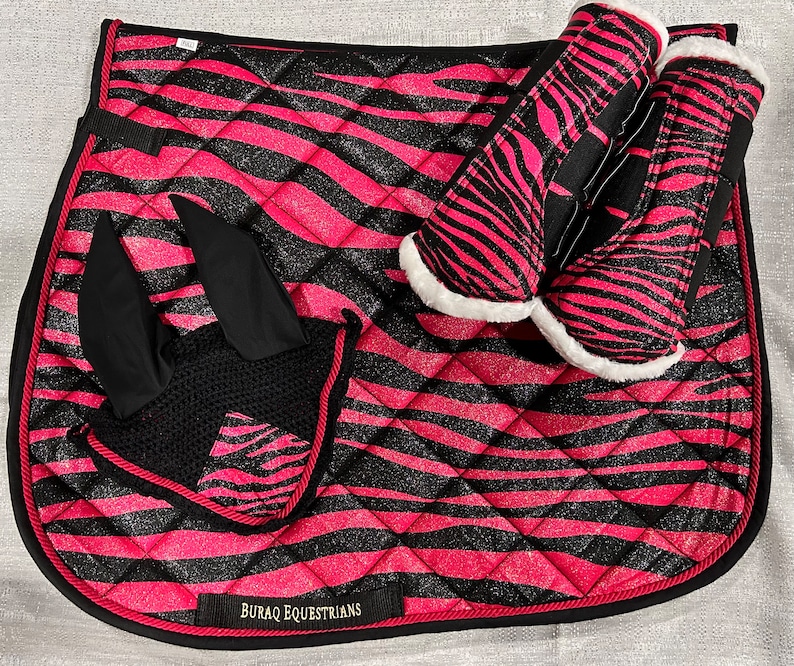 Sparkly Pink Zebra Print Saddle Pad Set Stylish Glittery - Etsy