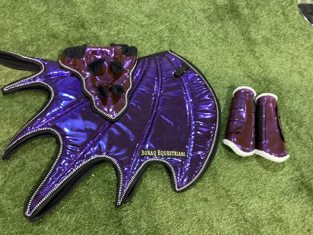 Holographic Shiny Dragon Saddle Pad Set Handmade Dragon Wings Saddle ...