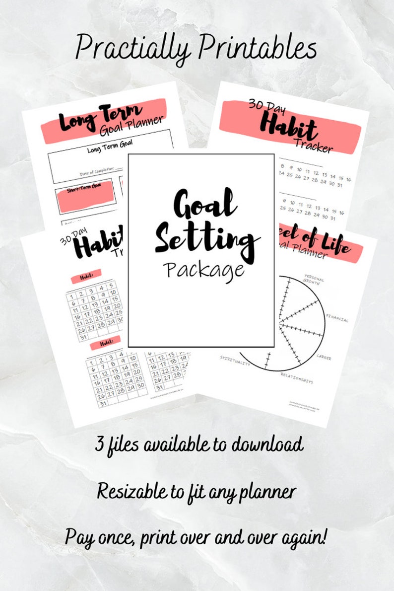 Planner Printable Goal Setting Package Coral - Etsy
