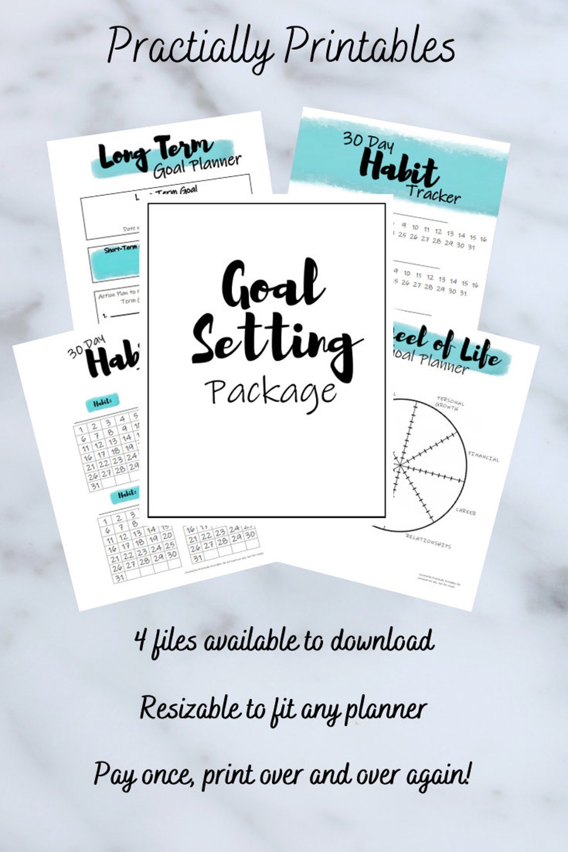 Planner Printable Goal Setting Package Aqua - Etsy