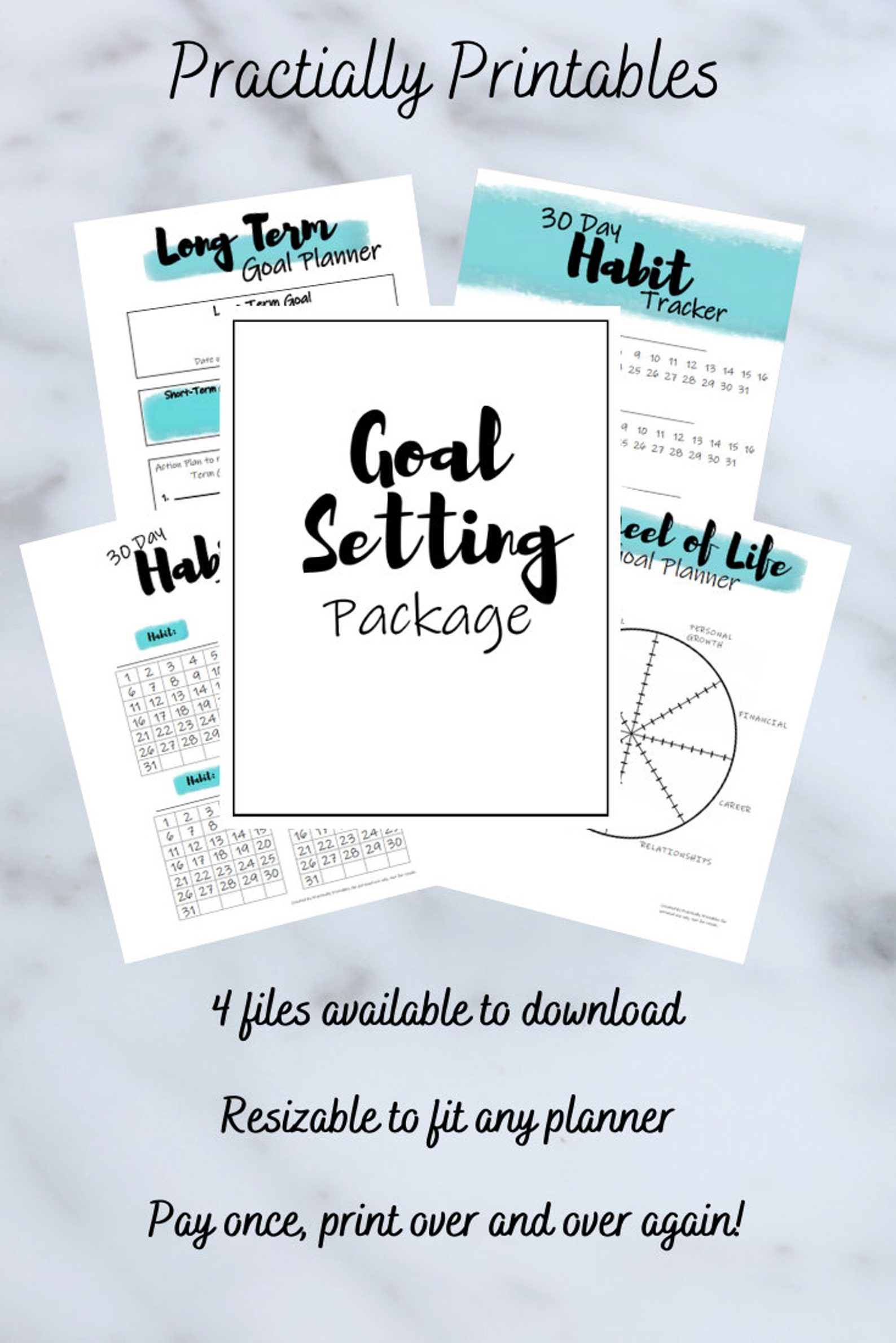 Planner Printable Goal Setting Package Aqua - Etsy