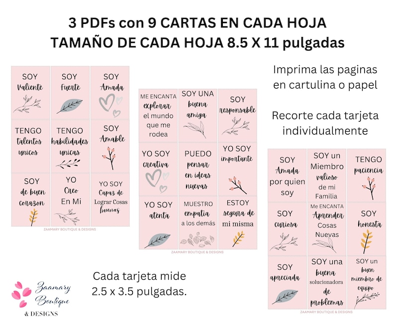 27 Tarjetas Imprimibles De Afirmaciones Positivas: Spanish Positive ...