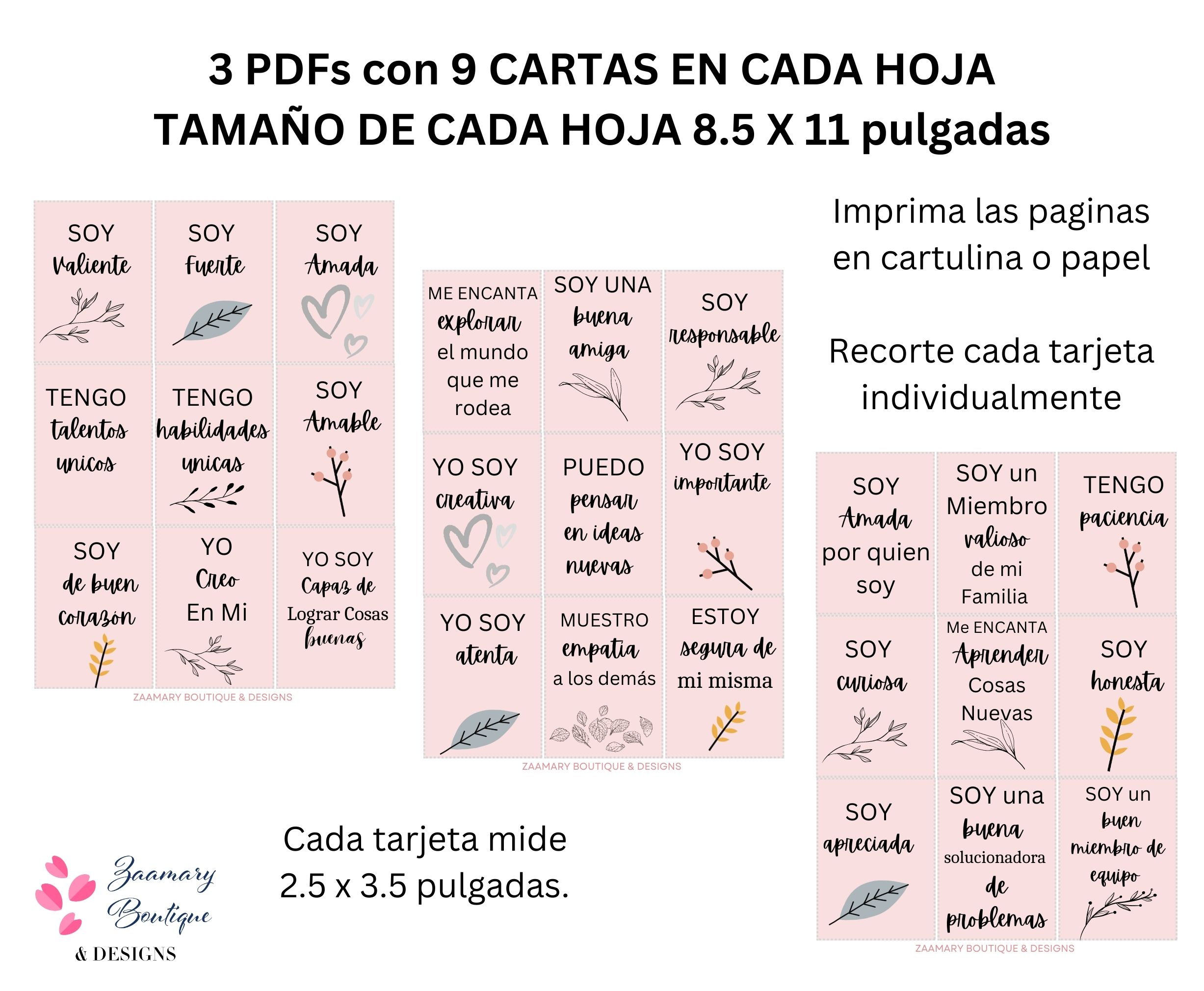 27 Tarjetas Imprimibles De Afirmaciones Positivas: Spanish Positive ...