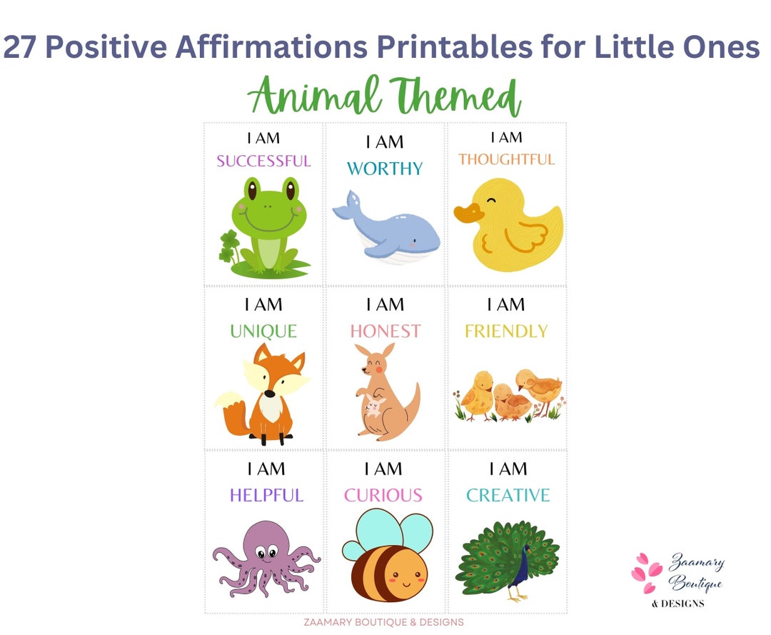 27 Animal Themed Positive Affirmation Printable Cards for Young Minds ...