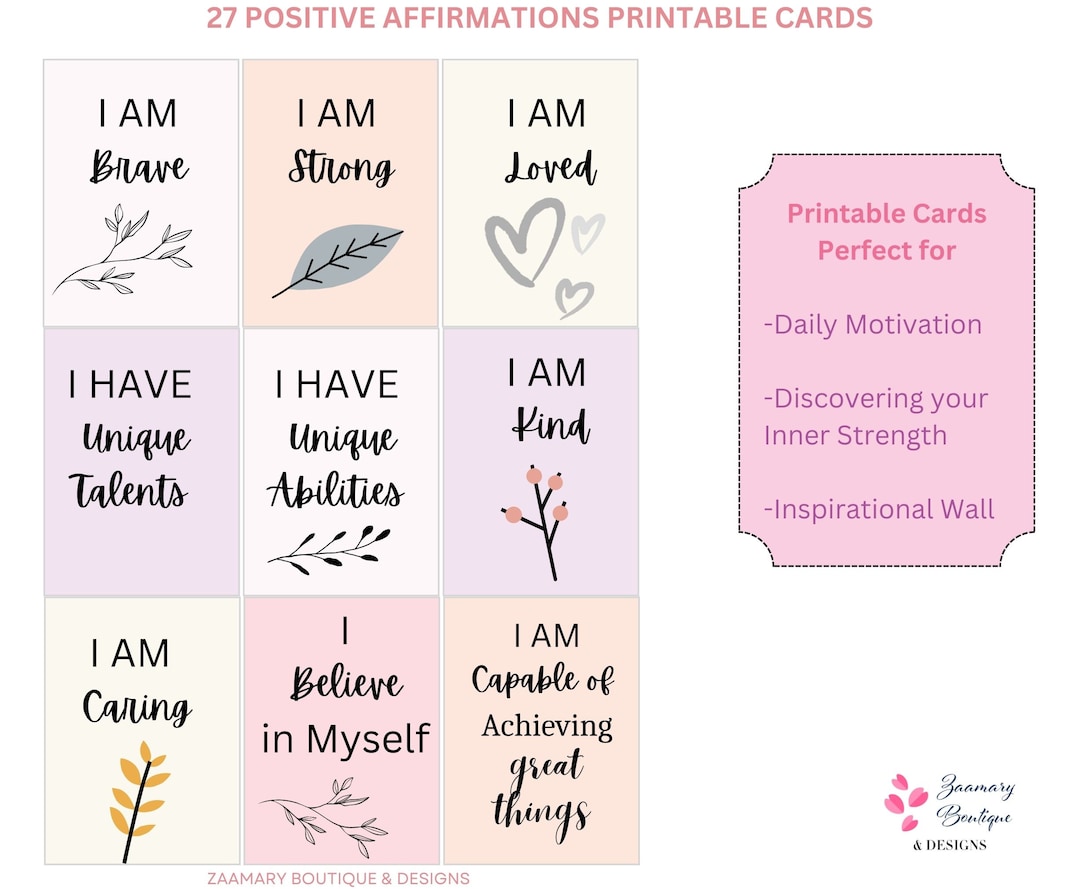 27 Motivational & Inspirational Positive Affirmation Cards, Encouraging ...