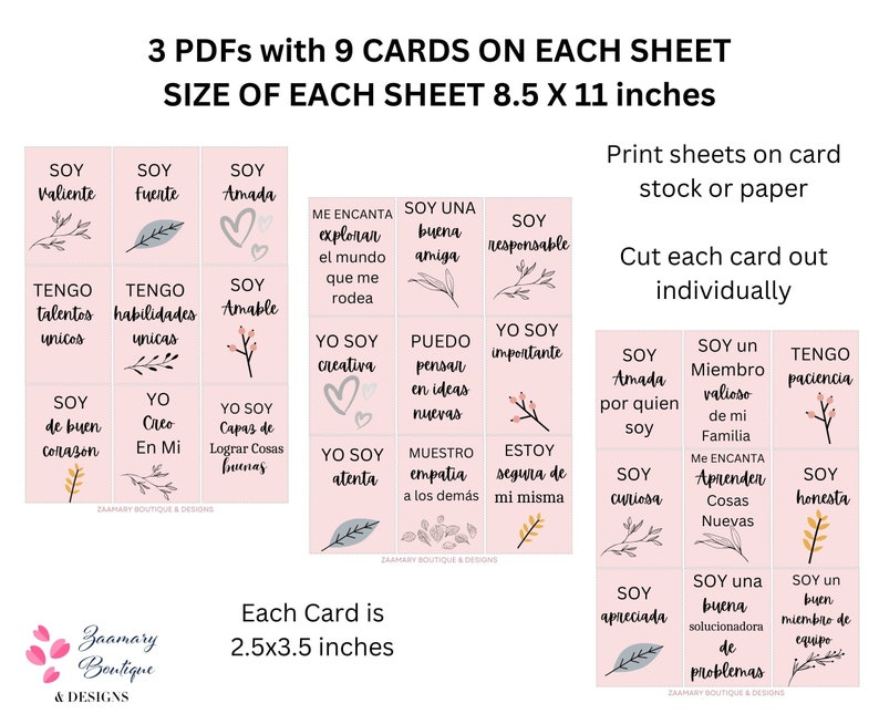 27 Tarjetas Imprimibles De Afirmaciones Positivas: Spanish Positive ...