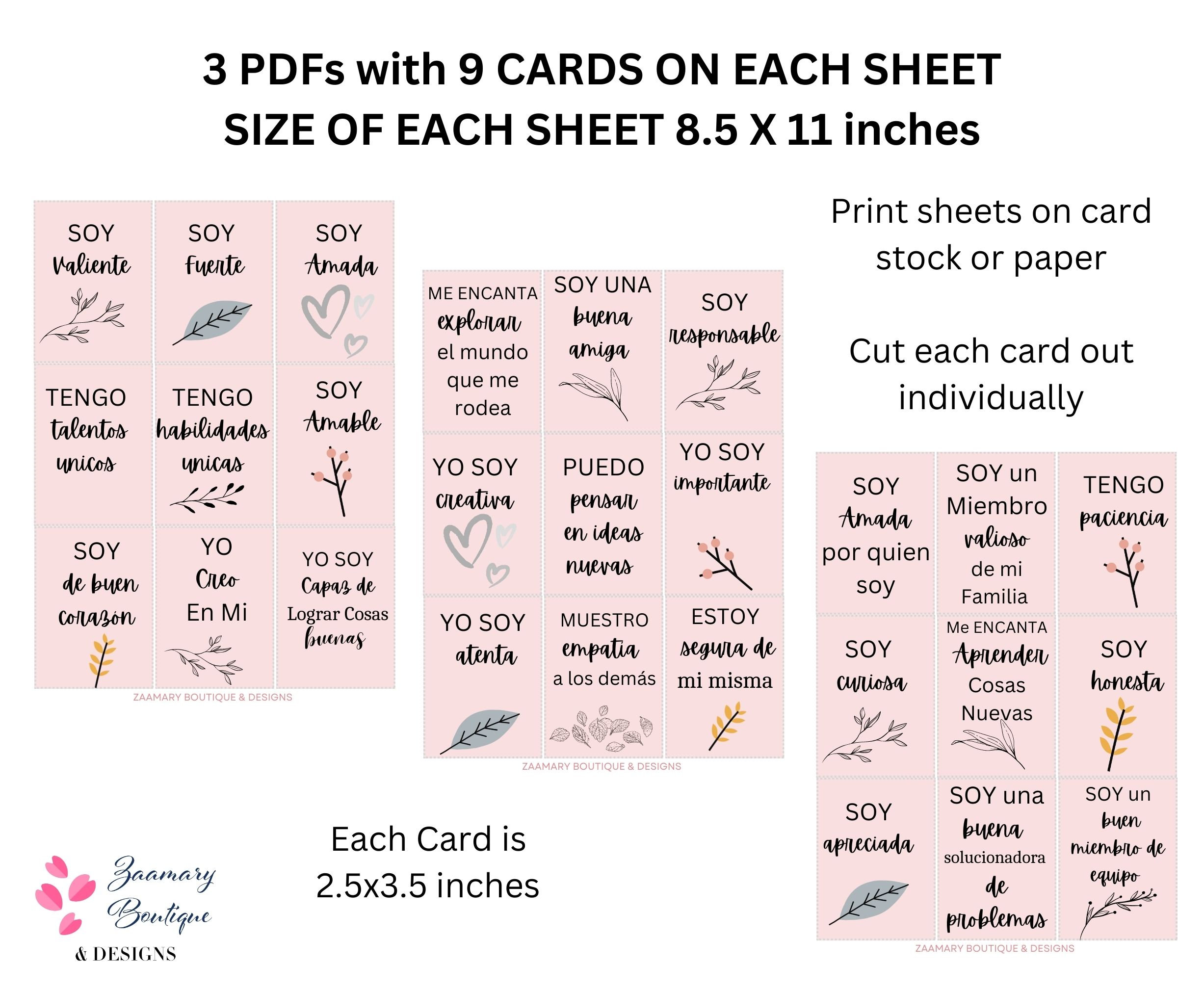 27 Tarjetas Imprimibles De Afirmaciones Positivas: Spanish Positive ...