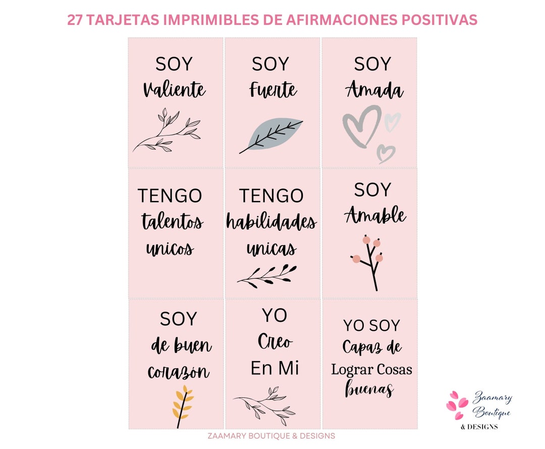 27 Tarjetas Imprimibles De Afirmaciones Positivas: Spanish Positive ...