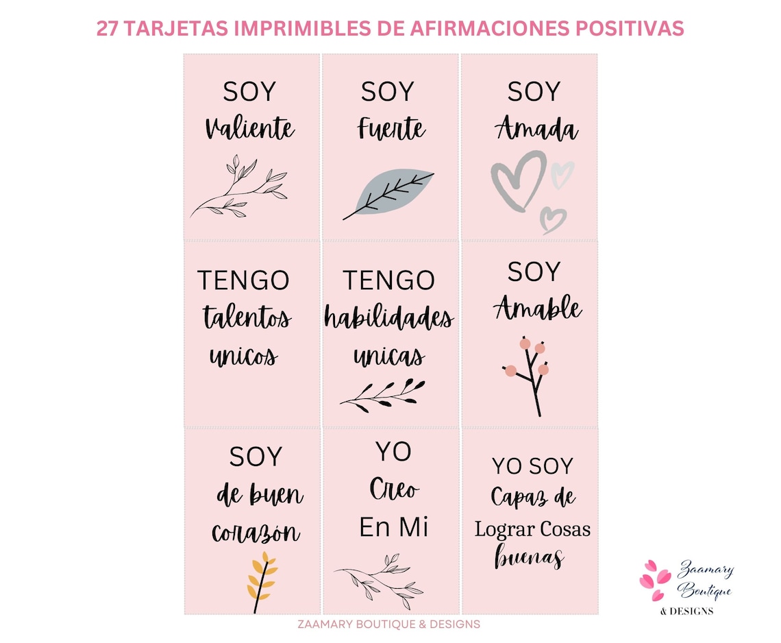 27 Tarjetas Imprimibles De Afirmaciones Positivas: Spanish Positive ...