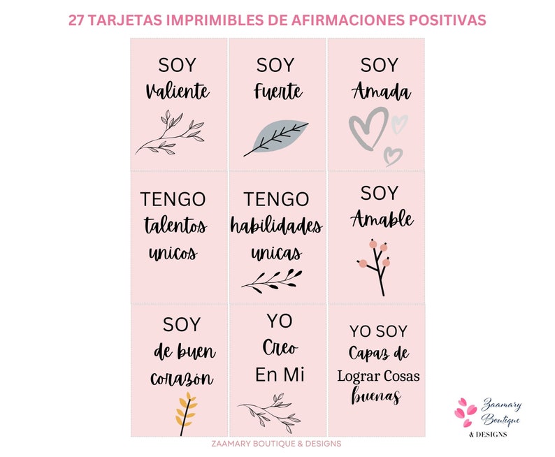 27 Tarjetas Imprimibles De Afirmaciones Positivas: Spanish Positive ...