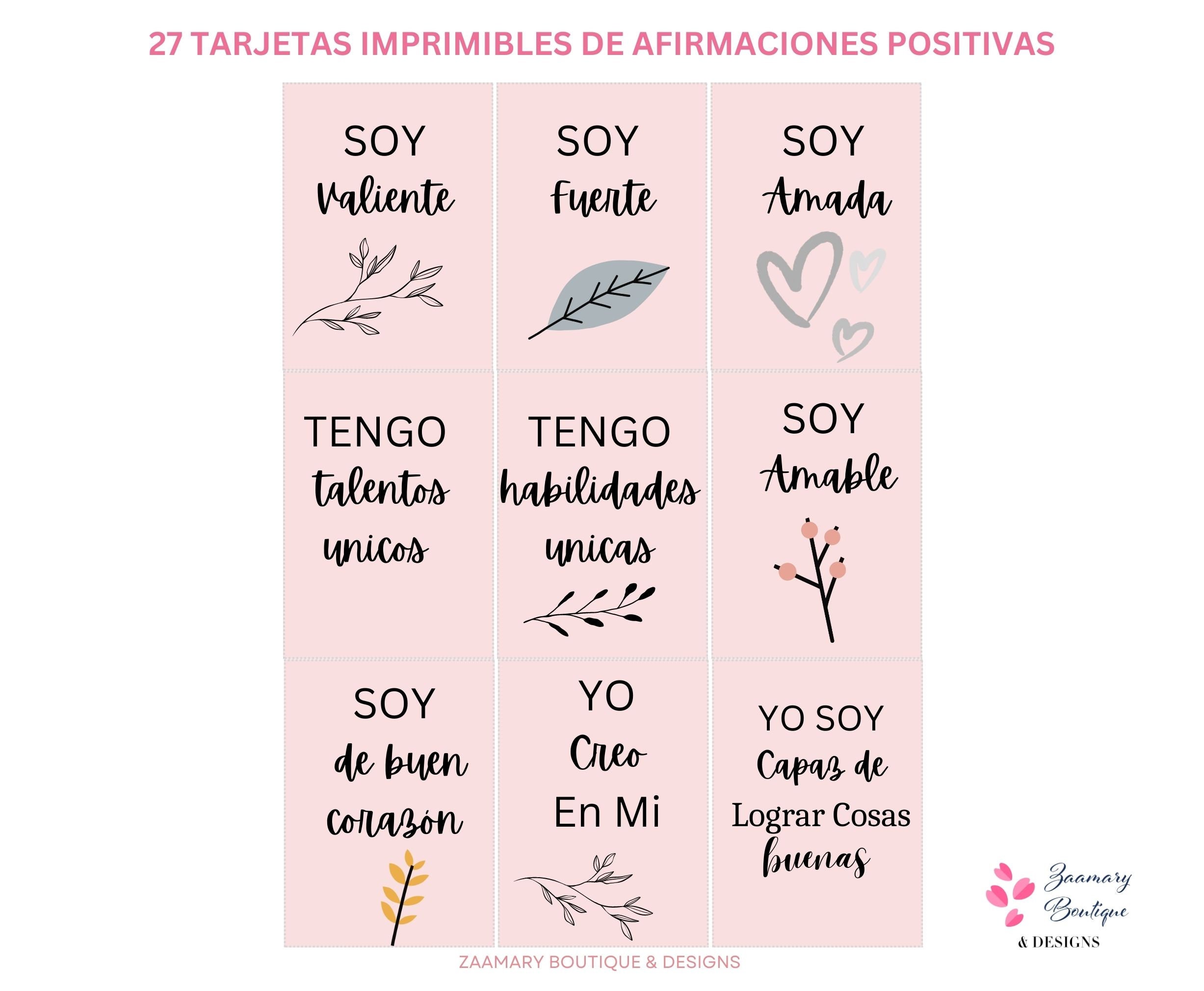 27 Tarjetas Imprimibles De Afirmaciones Positivas: Spanish Positive ...