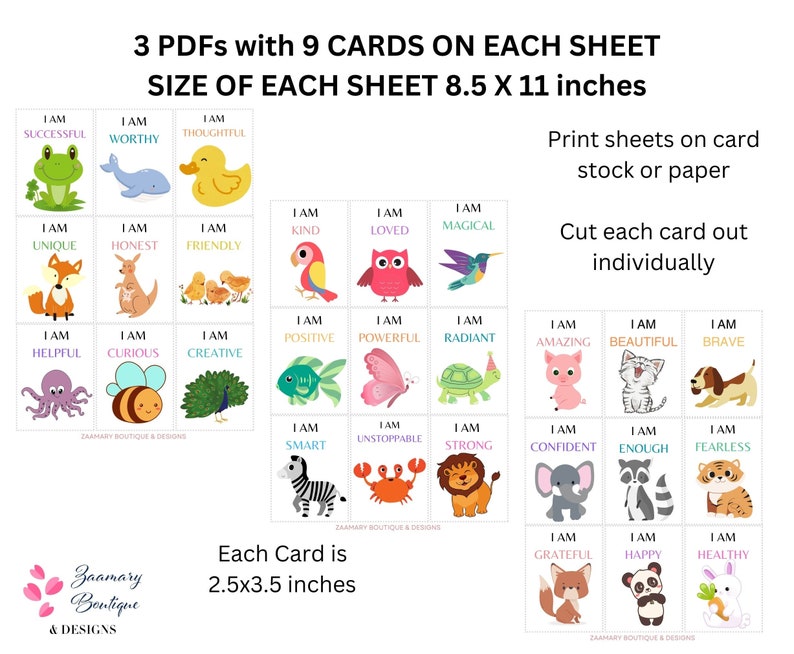 27 Animal Themed Positive Affirmation Printable Cards for Young Minds ...