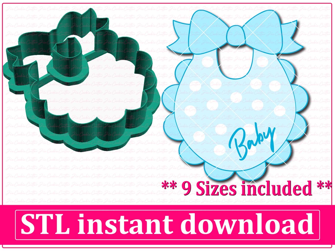 Scalloped Baby Bib With Ribbon Cookie Cutter STL File Instant Download ...