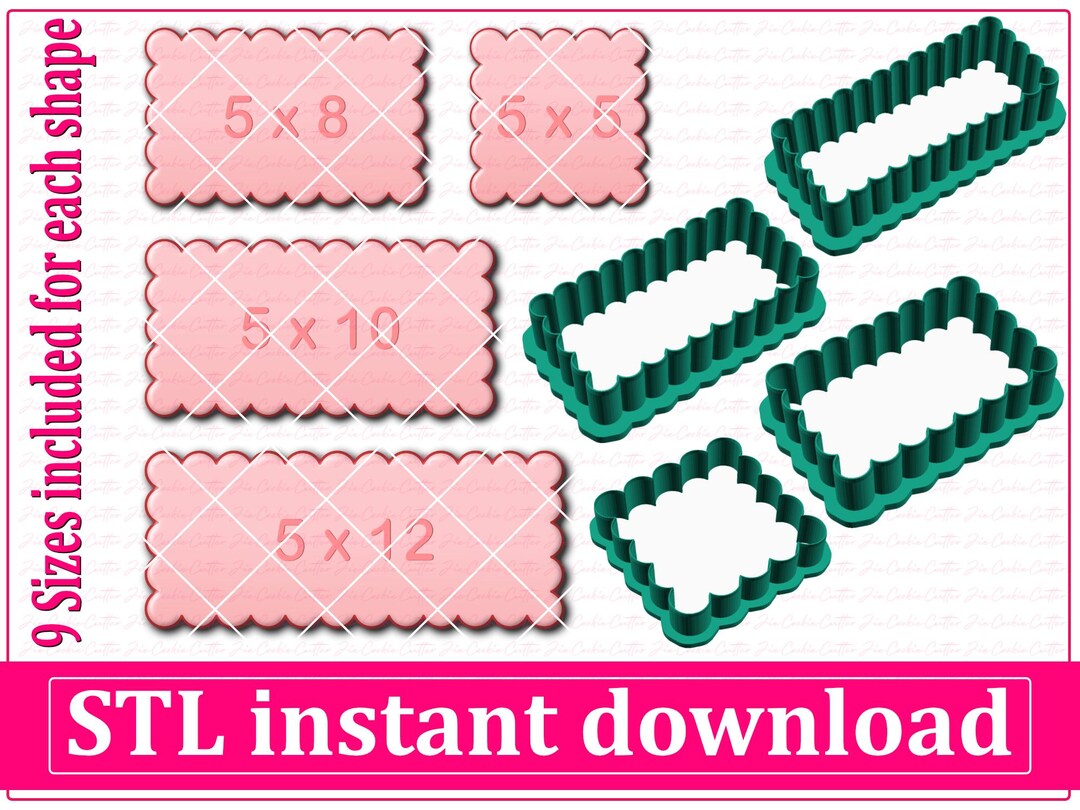 Scalloped Square Rectangle Cookie Cutter STL File Instant Download ...
