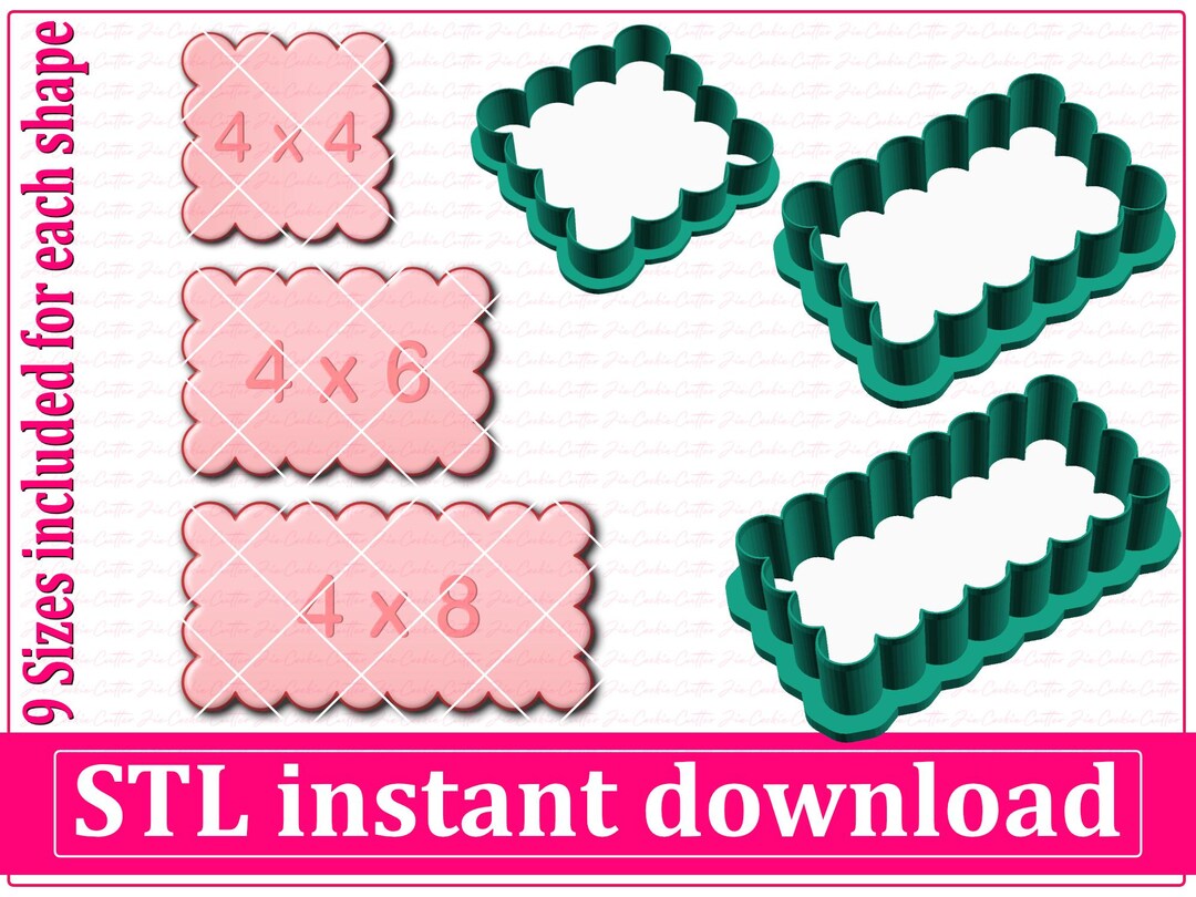 Scalloped Square Rectangle Cookie Cutter STL File Instant Download ...