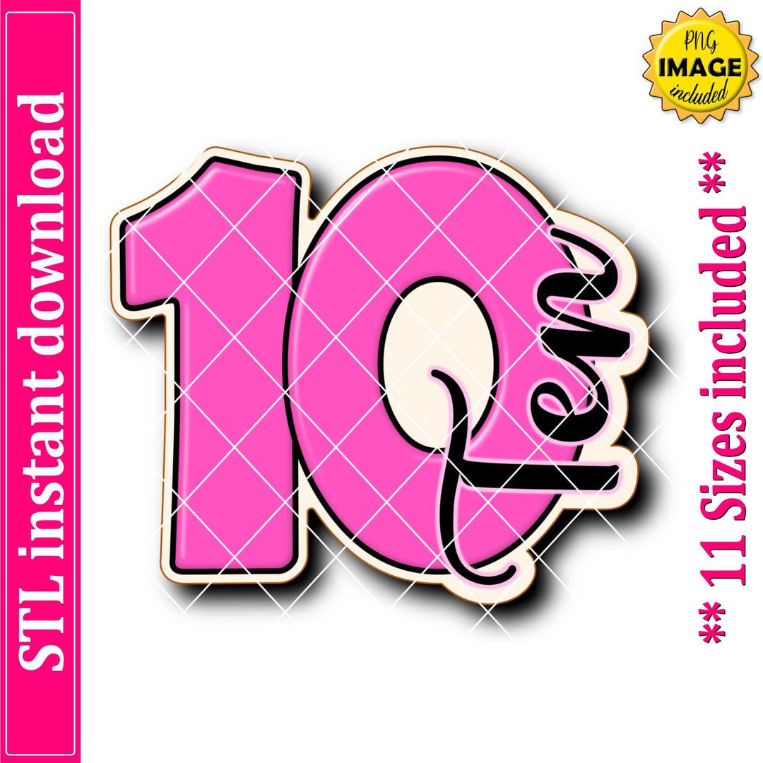 Number Ten With Text Cookie Cutter STL File, 11 Sizes (digital Download ...