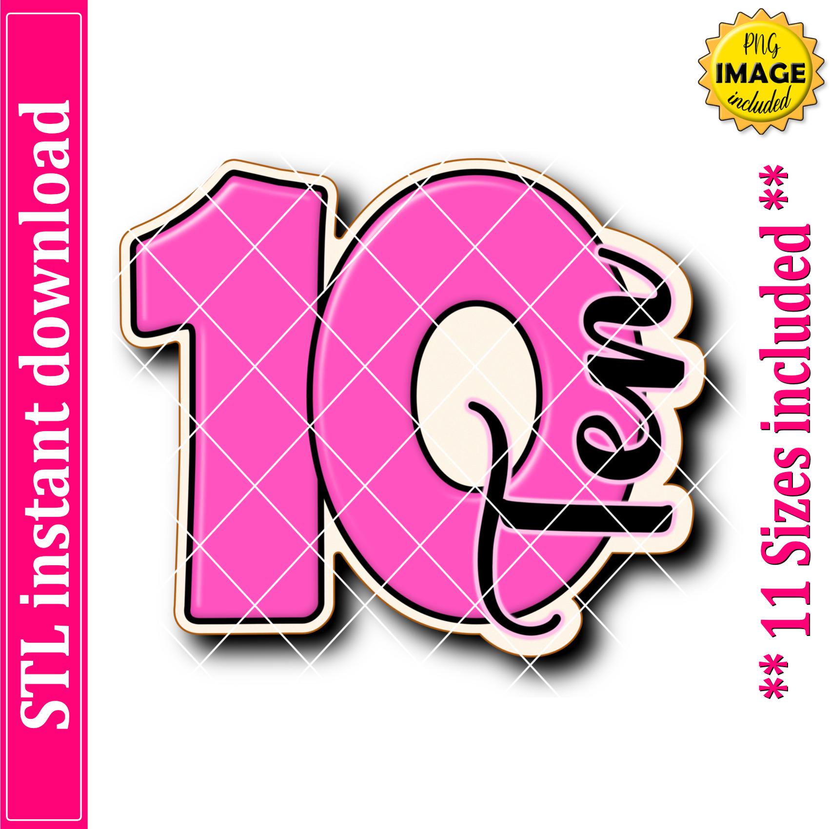 Number Ten With Text Cookie Cutter STL File, 11 Sizes (digital Download ...