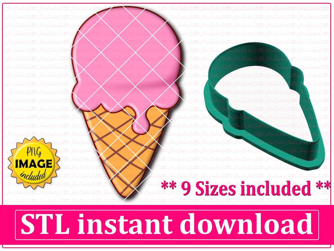 Ice Cream Cone Cookie Cutter STL File Instant Download, STL Cookie ...