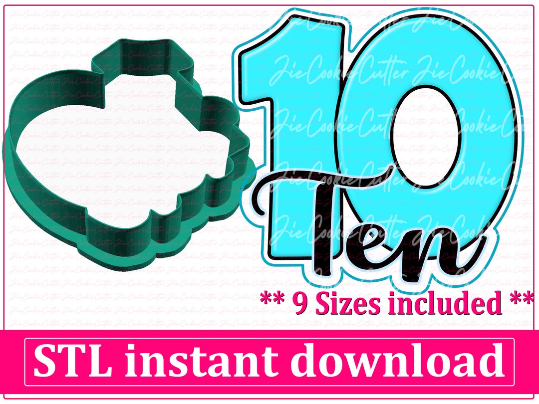 Number Ten With Text Cookie Cutter STL File Instant Download - Etsy