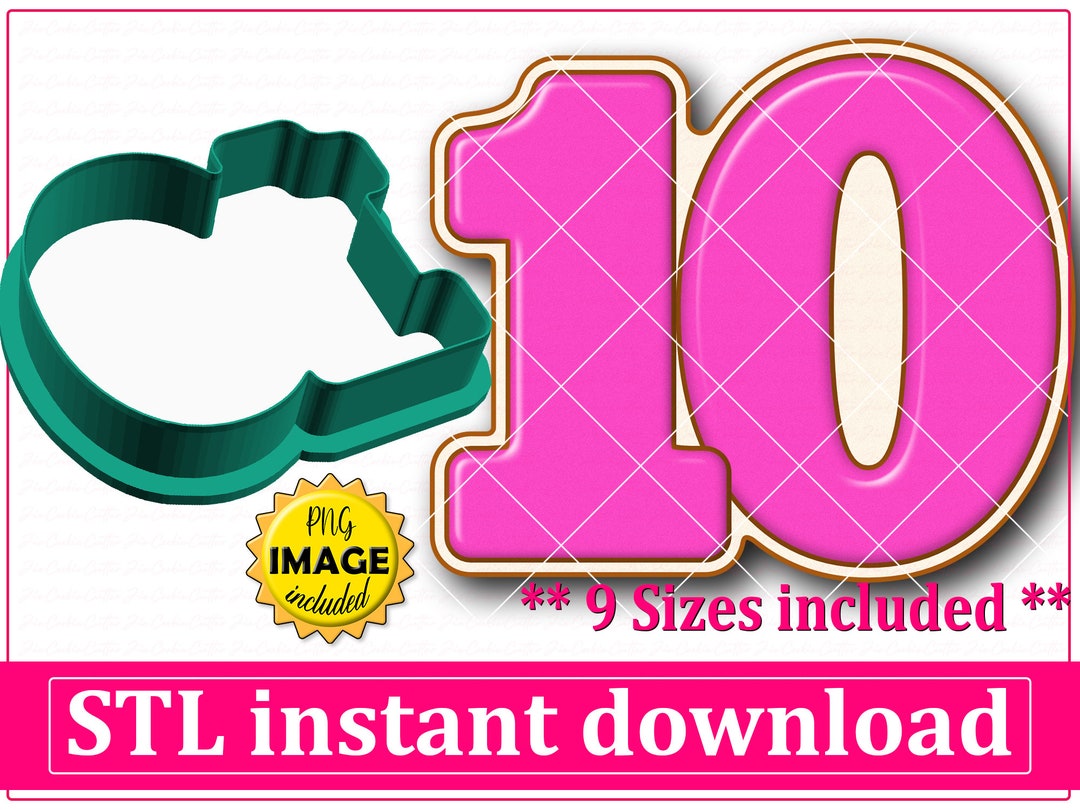 Number Ten Cookie Cutter STL File Instant Download, STL Cookie Cutter ...