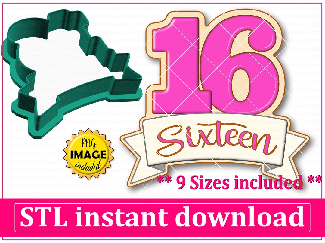 Number Sixteen With Banner Cookie Cutter STL File Instant Download, STL ...