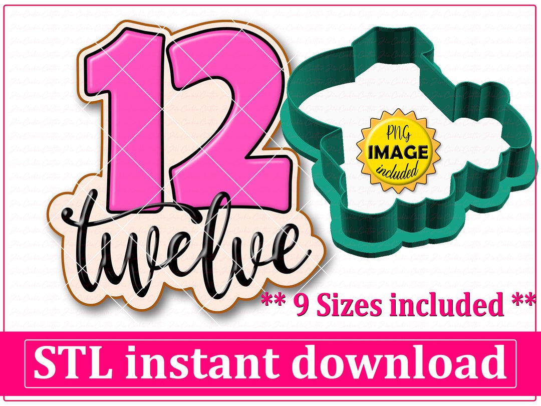 Number Twelve With Text Cookie Cutter STL File Instant Download, STL ...