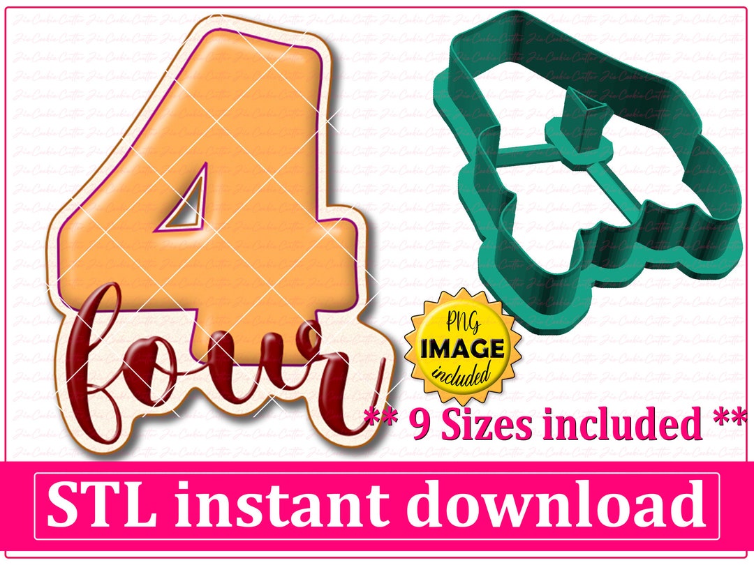 Number Four Cookie Cutter STL File Instant Download, STL Cookie Cutter ...