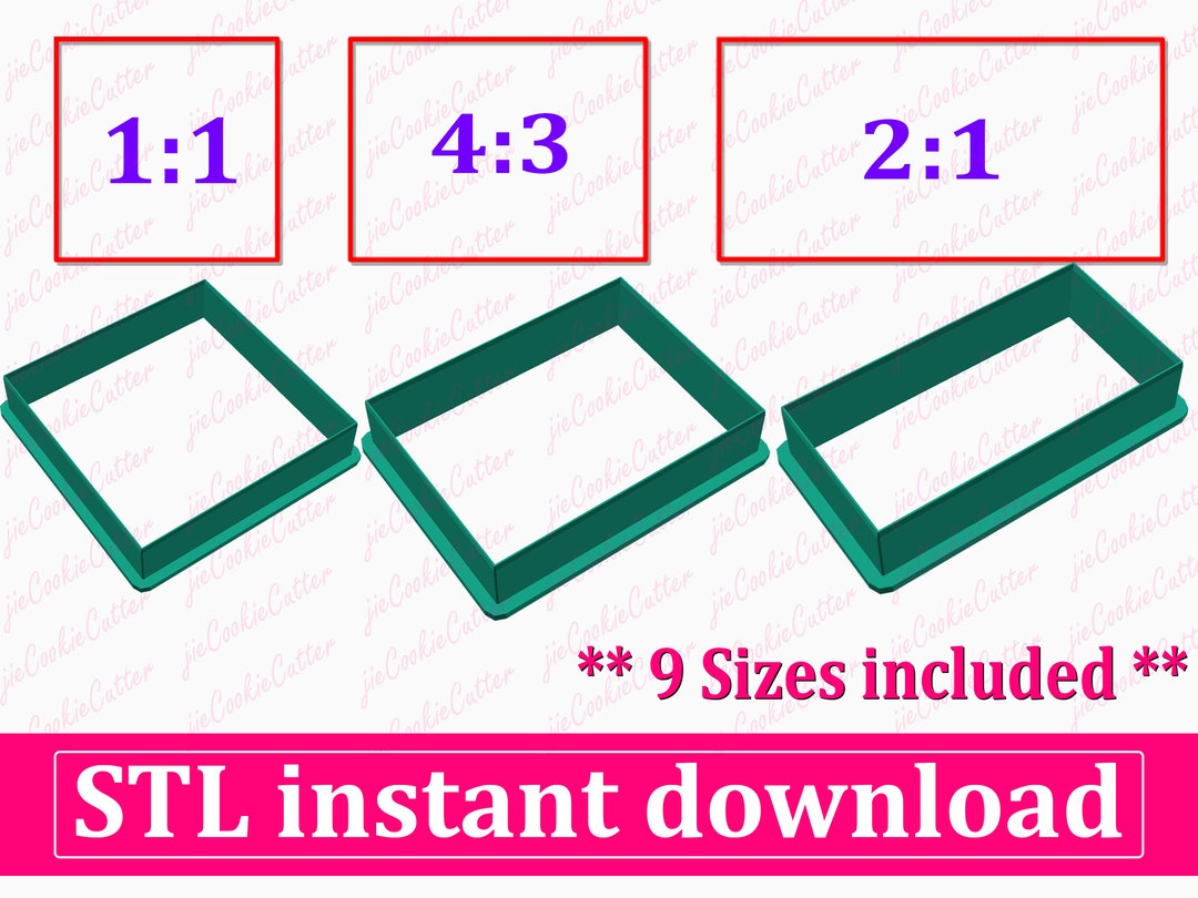Rectangle Cookie Cutter STL File Instant Download, Square STL Cookie ...