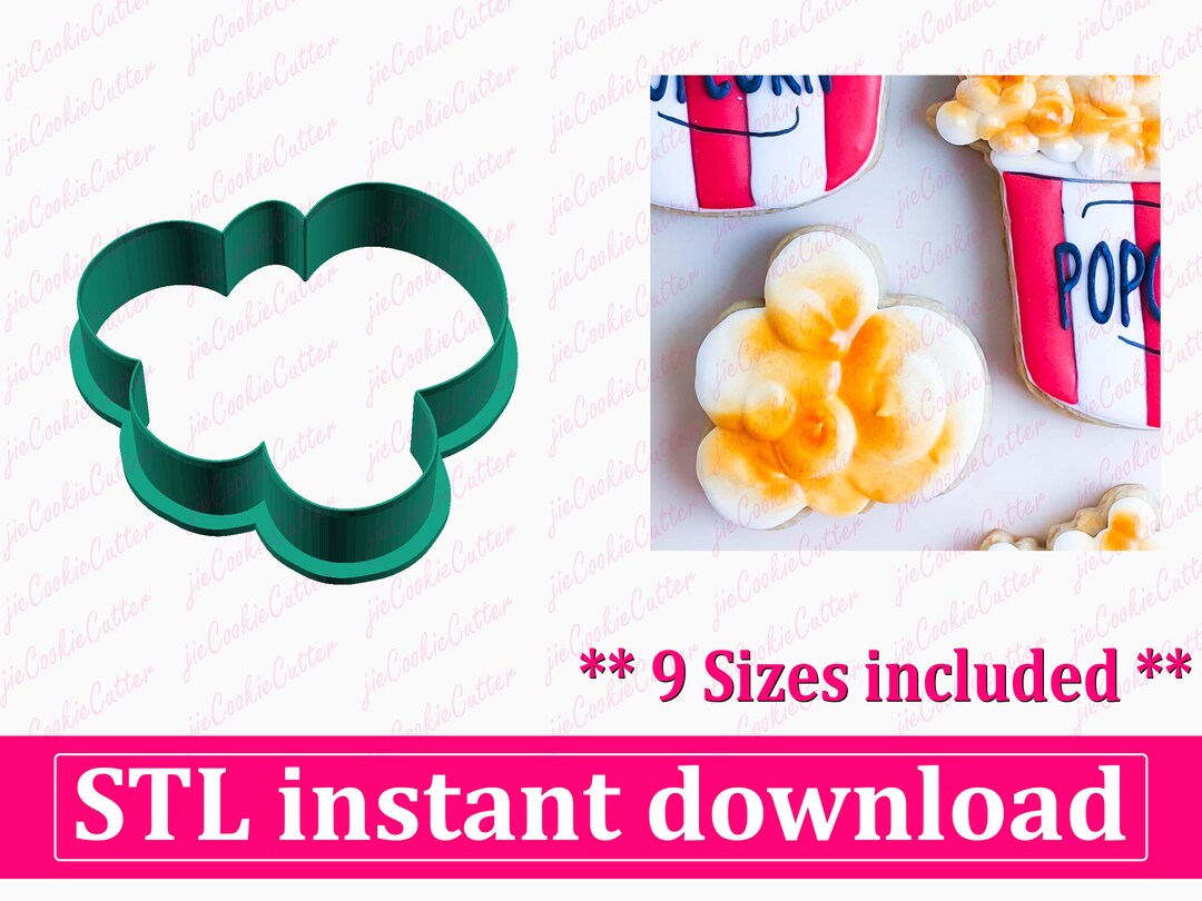 Popcorn Cookie Cutter STL File Instant Download, STL Cookie Cutter File ...