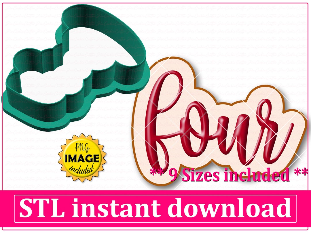 Hand Lettered Number Four Cookie Cutter STL File Instant Download, STL ...