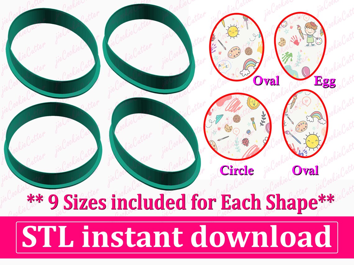 4 in 1 Circle Oval Egg Shape Cookie Cutter STL File Instant - Etsy