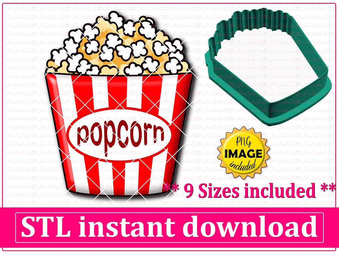 Popcorn Cookie Cutter STL File Instant Download, STL Cookie Cutter File ...