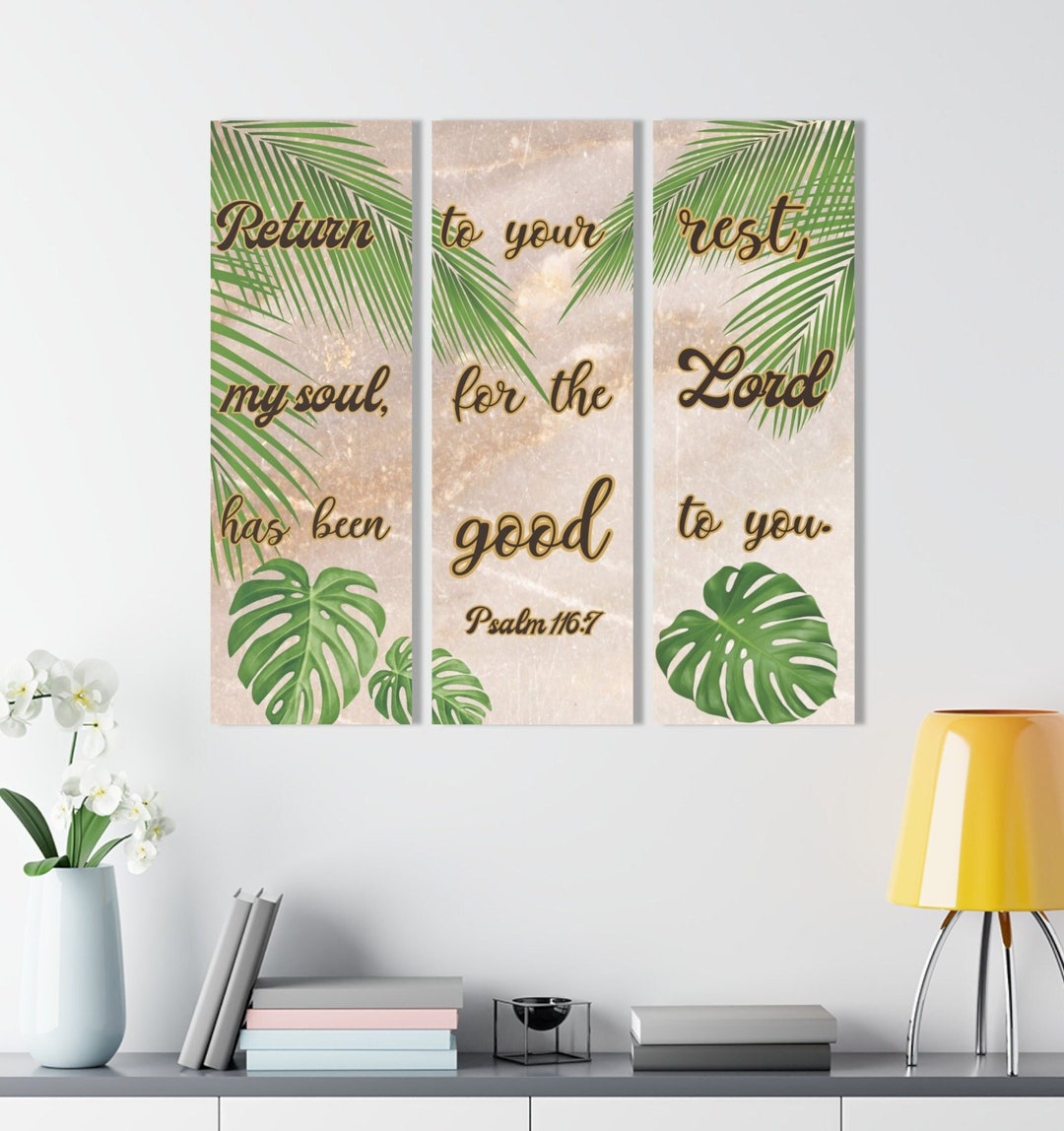 Psalms Wall Art Bible Quote Triptych Wall Art, Monstera, Palm Leaves ...