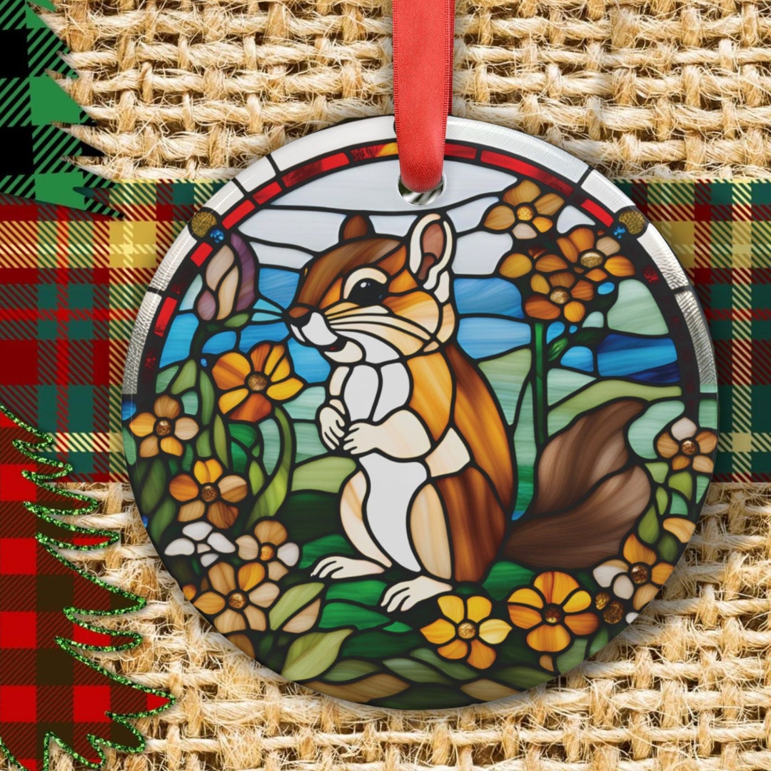 Chipmunk Ornament Faux Stained Glass Bauble, Woodland Baby Decor ...