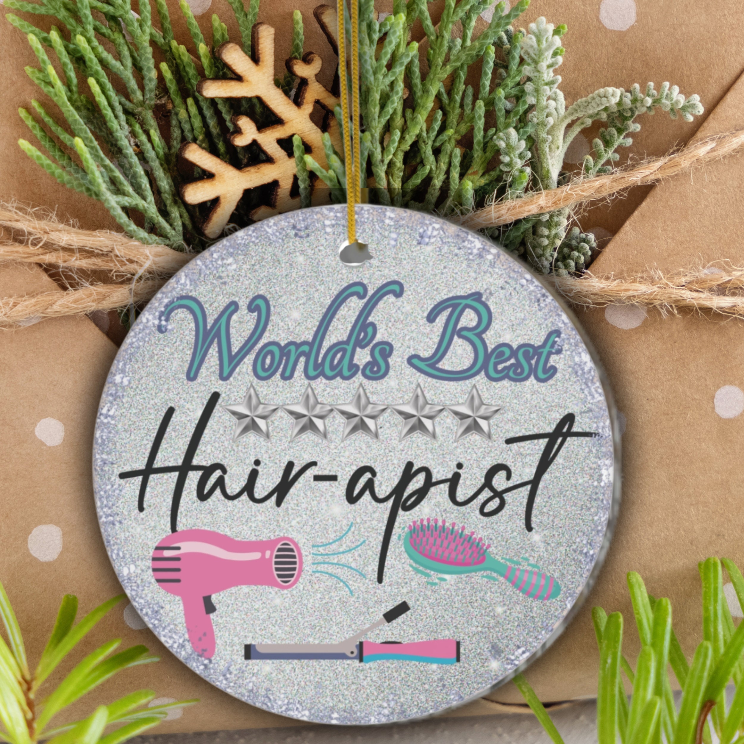 Hair Stylist Gift Hairapist Ornament, Bombass Hairstylist, Christmas ...