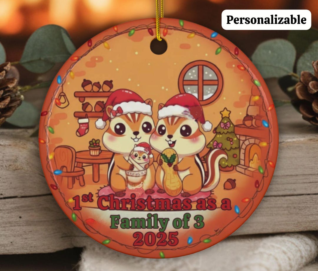 Personalized Chipmunk Family First Christmas Ornament, Woodland Bauble ...