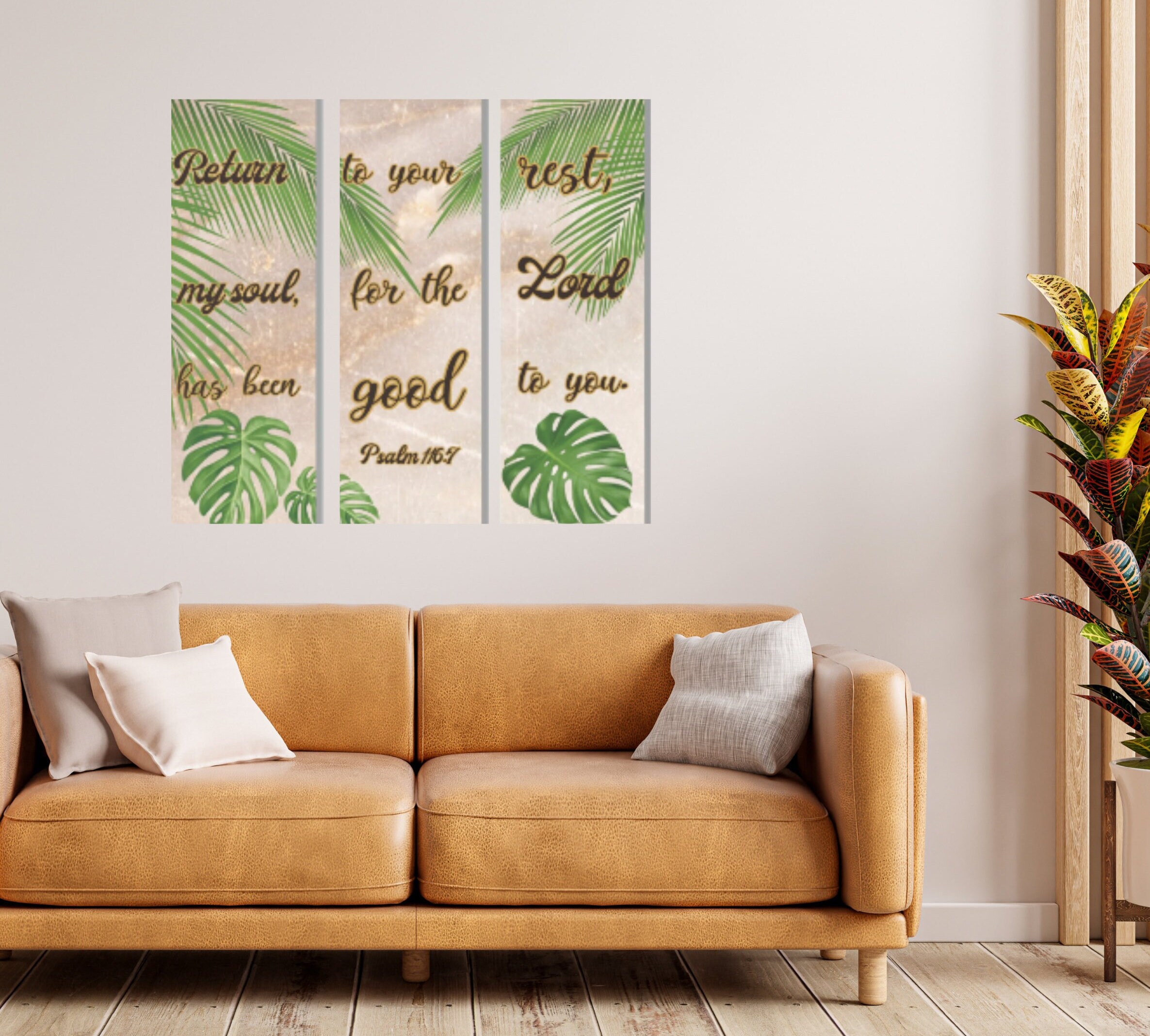 Psalms Wall Art Bible Quote Triptych Wall Art, Monstera, Palm Leaves ...