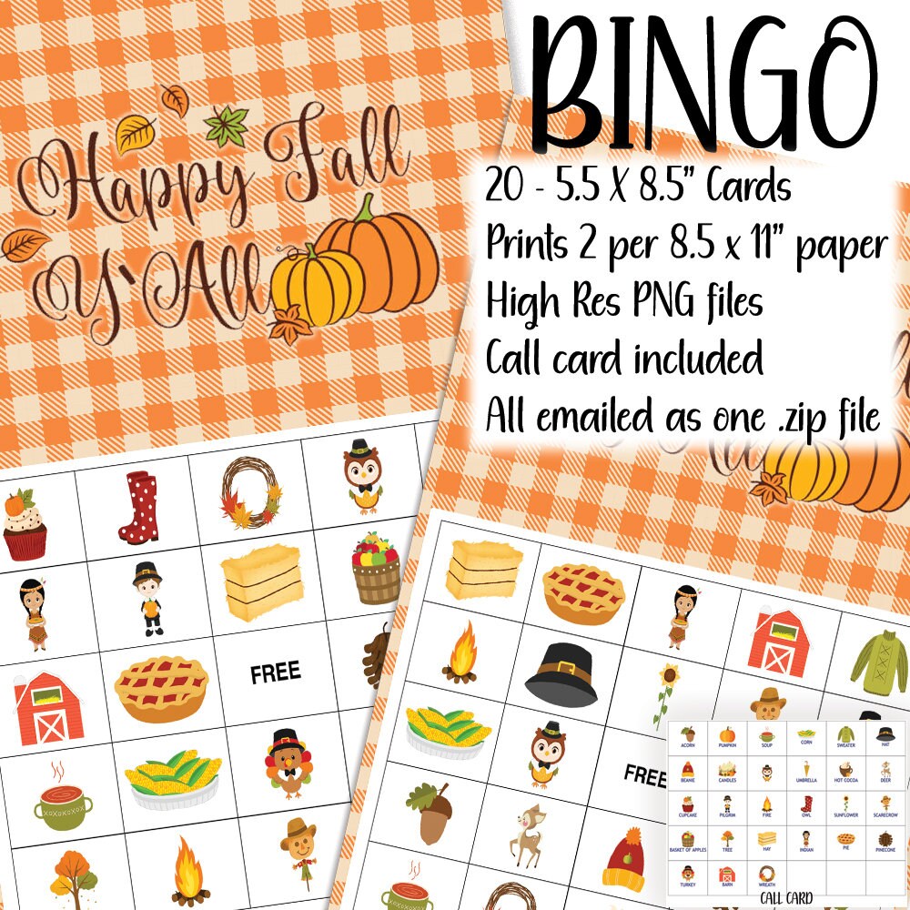 BINGO Game, Digital File ONLY, Png, High Res, Thanksgiving, Fall ...