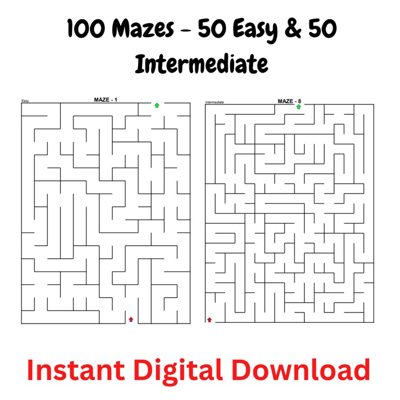 Printable 100 Mazes 50 Easy 50 Intermediate - Etsy