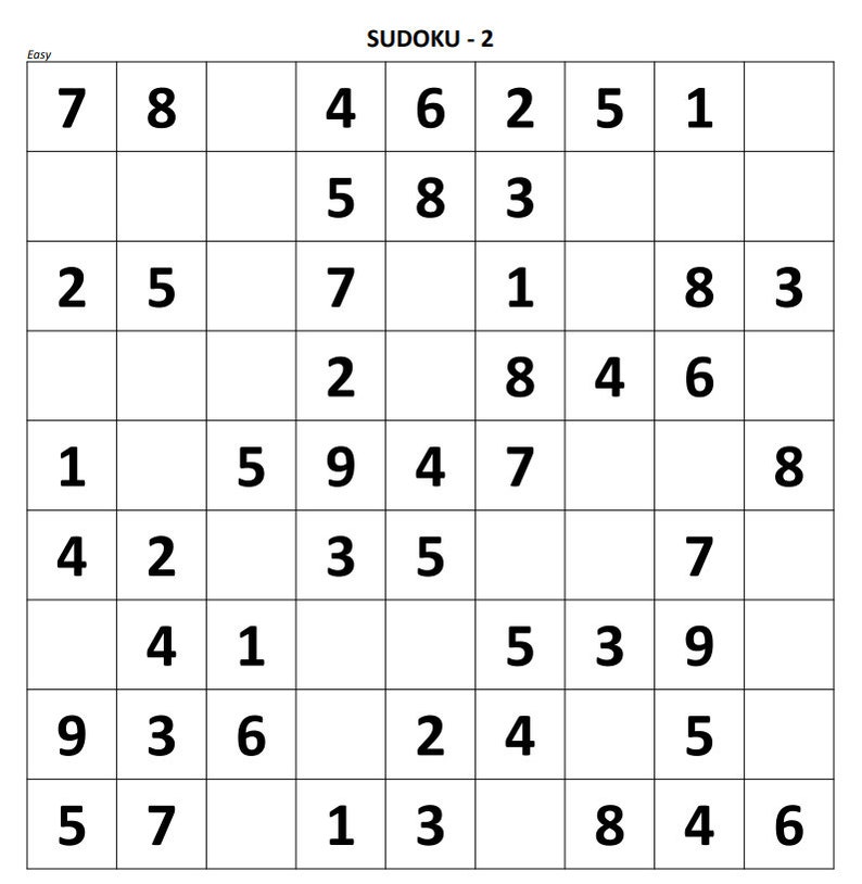 50 Easy Sudoku Puzzles With Solutions Vol 1, Large Print Digital ...