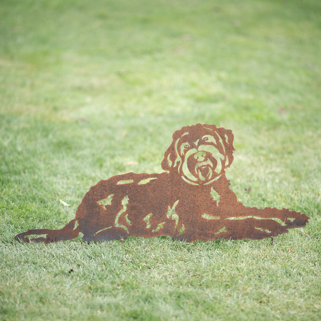 Labradoodle, Sitting, Laying Rusty Garden Metal Art pet Memorial - Etsy ...