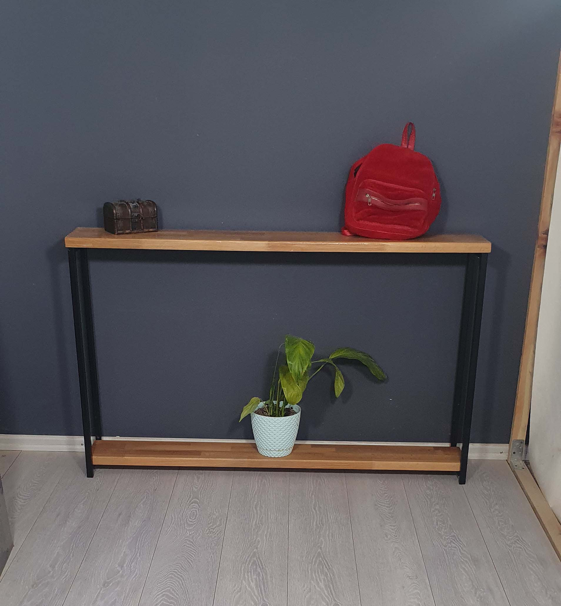 Solid Wood and Metal Legs Console, Entryway Table, Rustic Hallway, 3cm ...