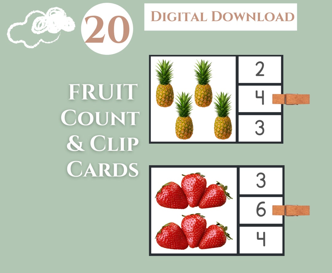 Fruit Count and Clip Number Card for Counting Peg Card Printable ...