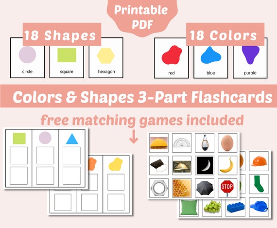 Colors & Shapes Printable Flashcards Matching Sorting Game - Etsy