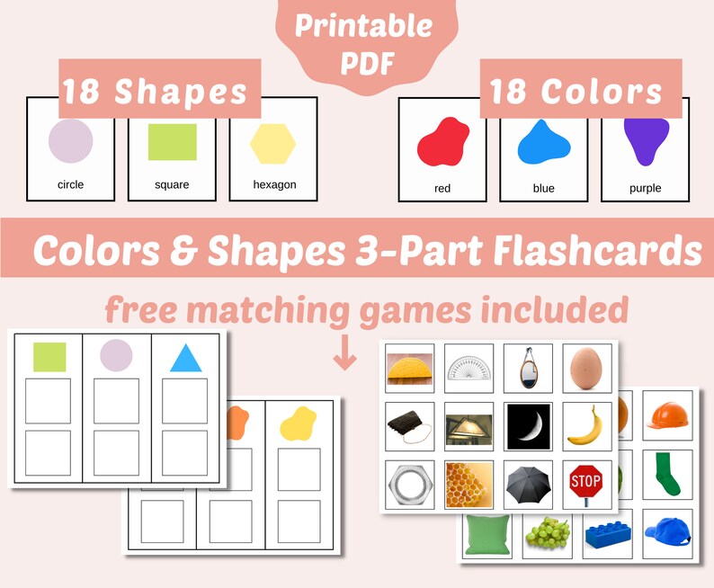 Colors & Shapes Printable Flashcards Matching Sorting Game - Etsy