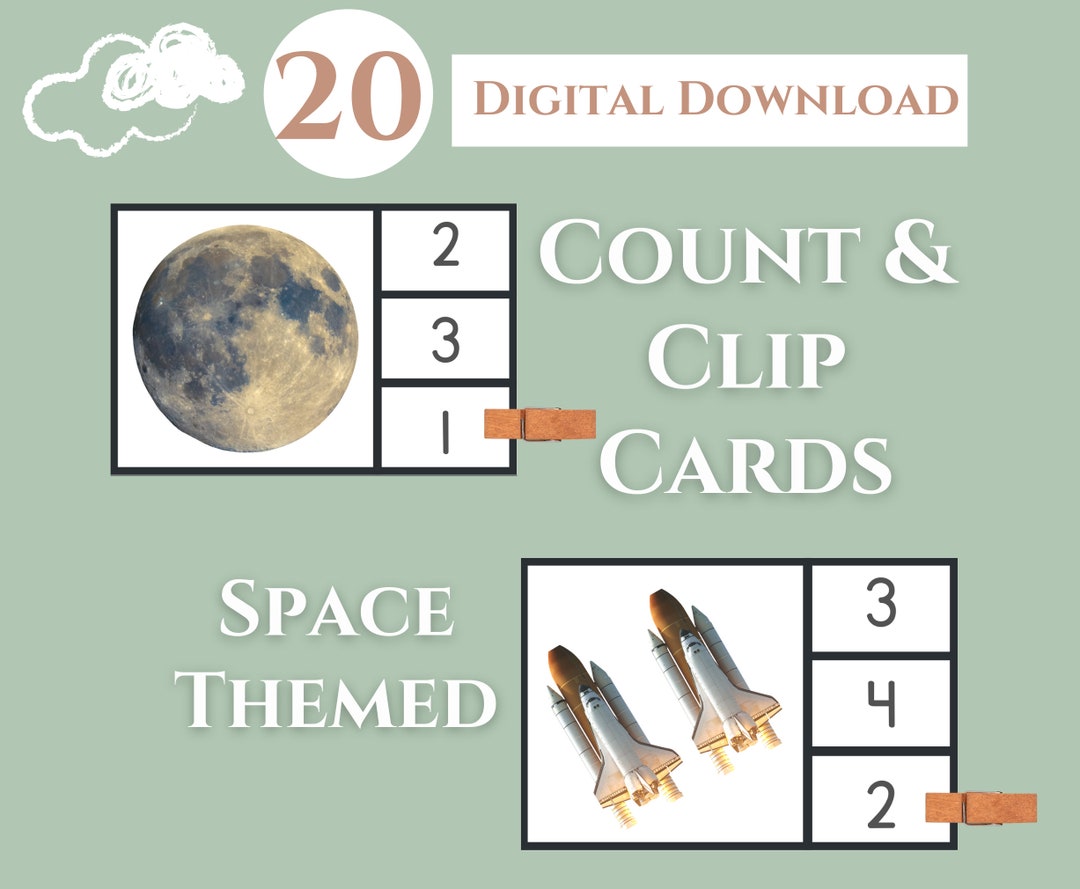 Outer Space Count and Clip Card Space Activity Montessori Printable ...